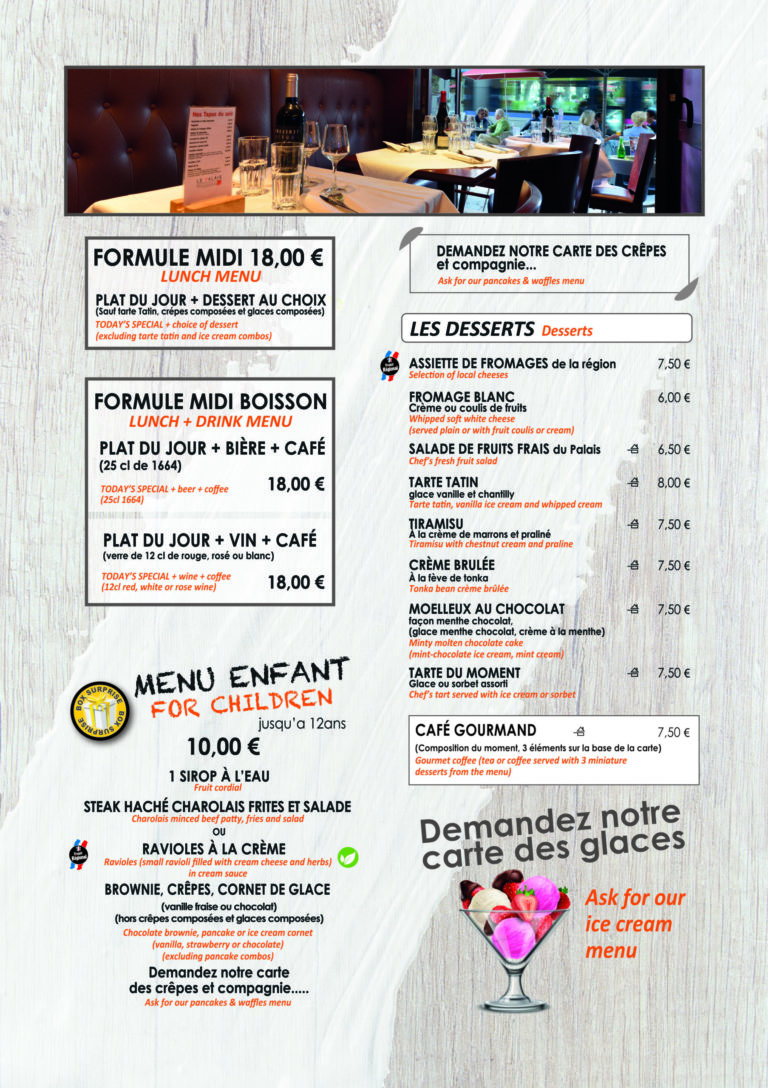 Carte du Restaurant – Le Palais